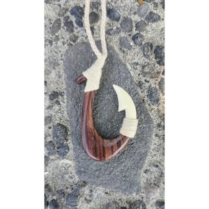 Maori Style Tribal Hook , Hei Matau Pendant, Bone and Wood - Etsy