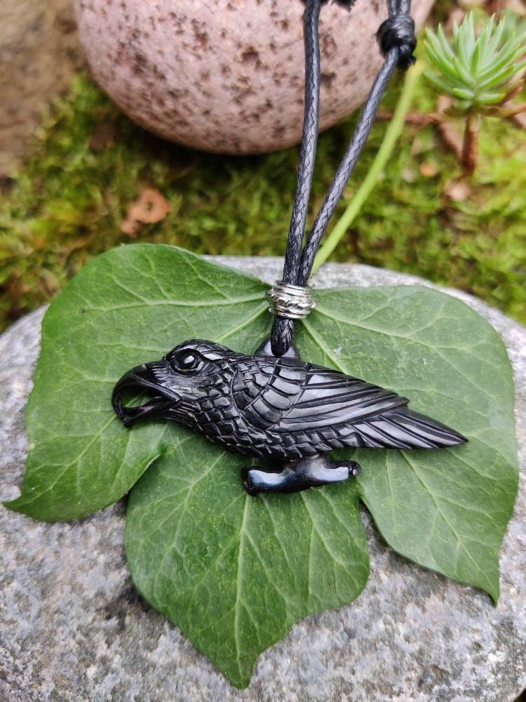 Bone Raven Crow Pendant Hand Carved Raven Necklace Black - Etsy