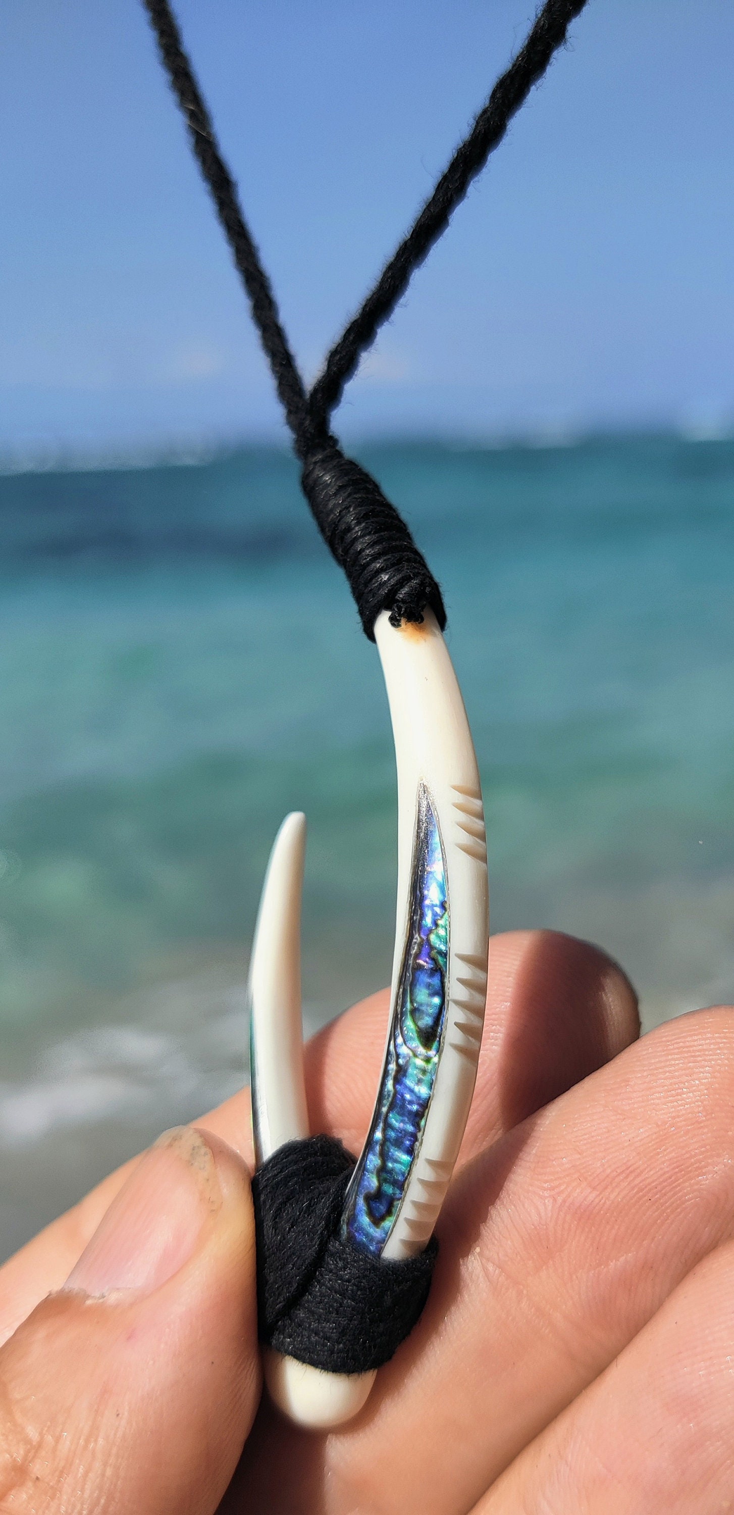 Maori Style Bone Hook, Abalone Shell Inlay, Hei Matau Pendant - Etsy