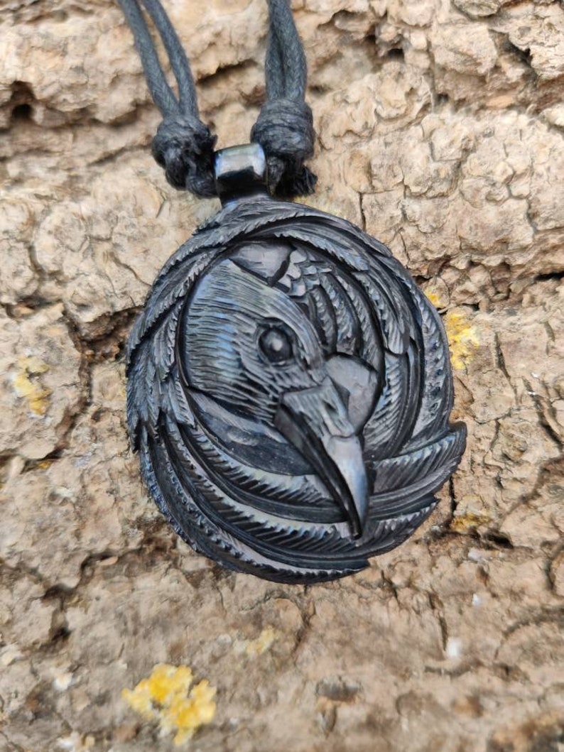 Raven Crow Bone Pendant Hand Carved Round With Wings - Etsy