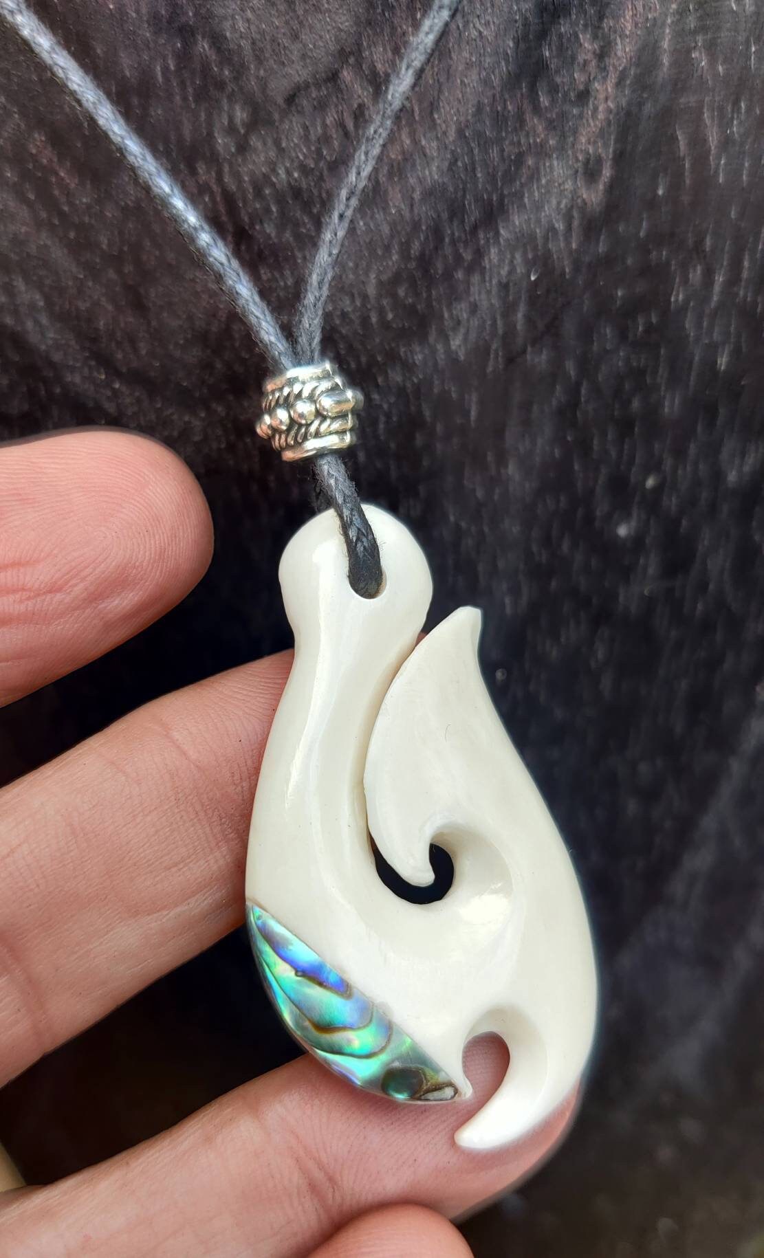 Maori Style Bone Hook Pendant With Abalone Shell Inset - Etsy