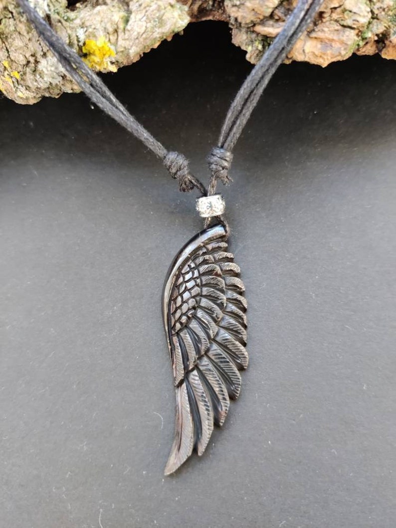 Bone Black Angel Raven Crow Wing Pendant | Etsy