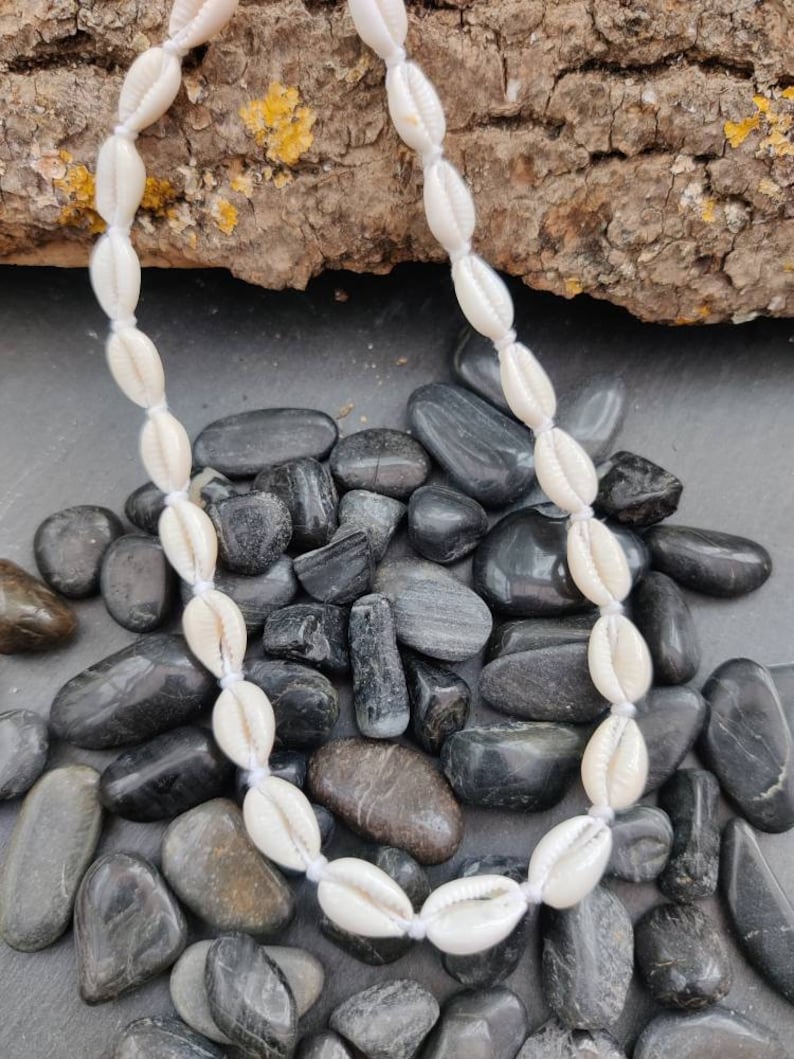 Cowrie Shell Choker Necklace With White Cord Boho Surf Beach | Etsy UK