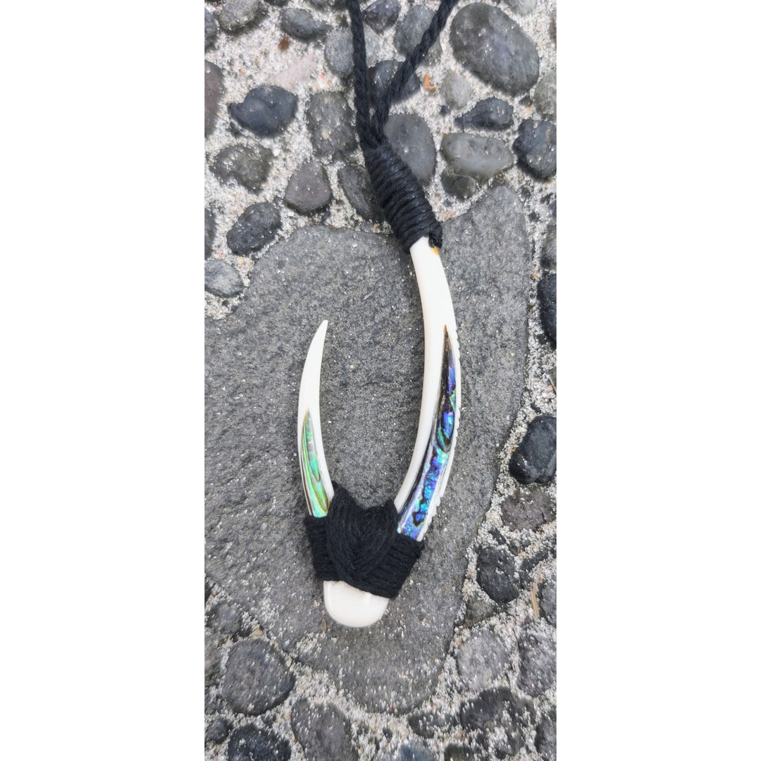 Maori Style Bone Hook, Abalone Shell Inlay, Hei Matau Pendant - Etsy