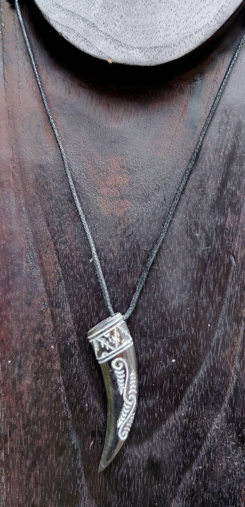 Black Bone Tooth Pendant, Hand Carved, Tribal Markings - Etsy