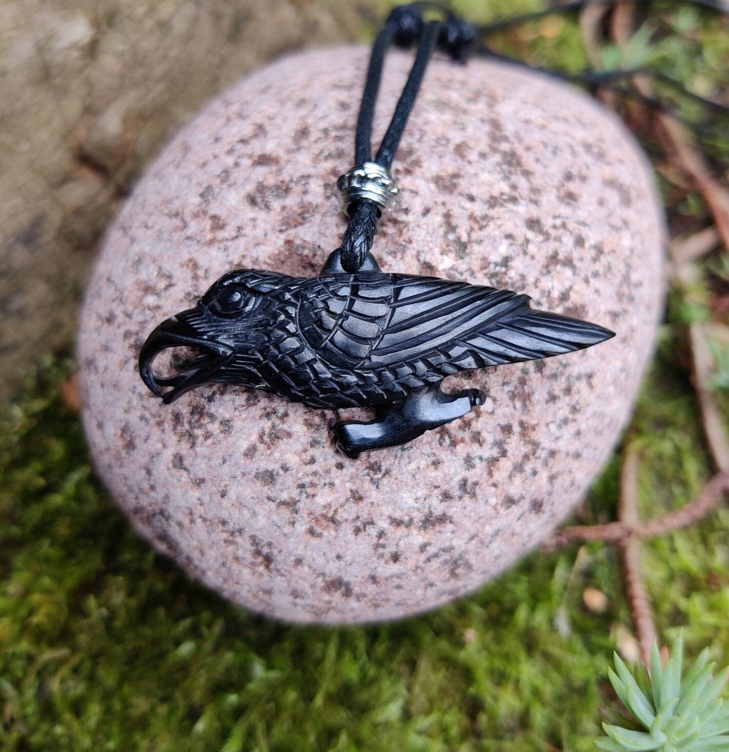 Bone Raven Crow Pendant Hand Carved Raven Necklace Black - Etsy
