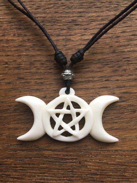 Bone Triple Moon Pendant Triple Goddess Pentagram