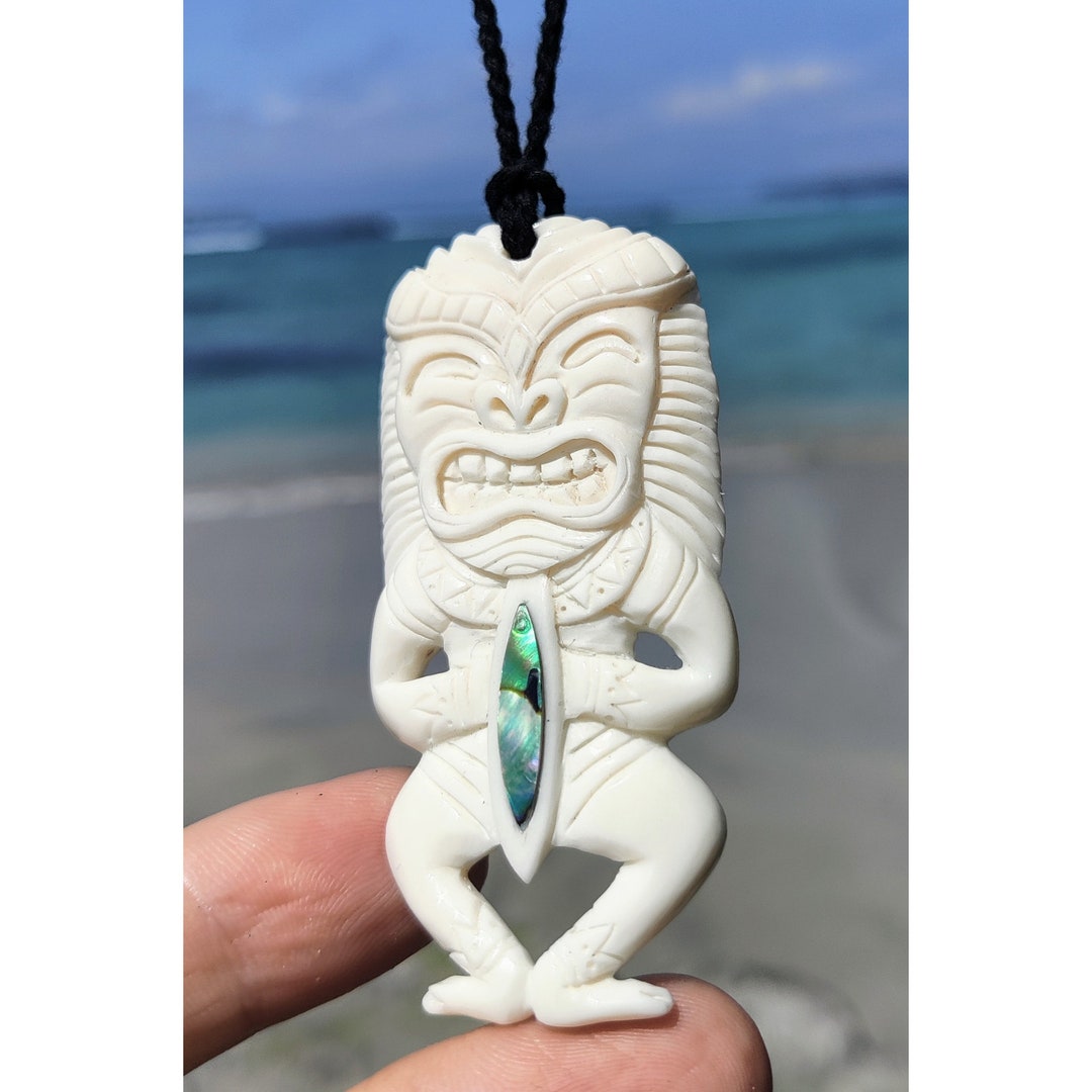 Large Bone Tiki Pendant: Handcarved Maori Style Abalone Inlay - Etsy
