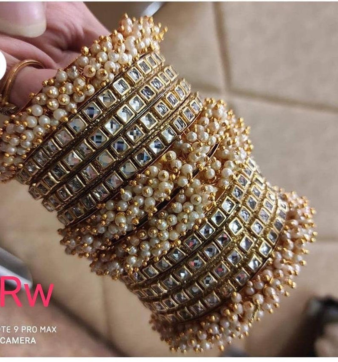 Latest Fashion Art Kundan Stones Beaded Brass Bangles for Women and ...