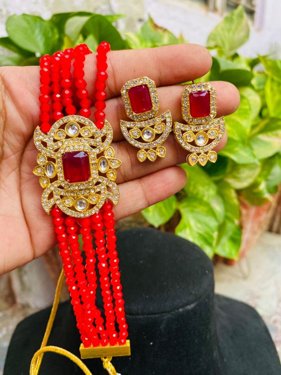 Choker Jaipuri Jewelry Traditional Semi Precious Stone Necklace With ...