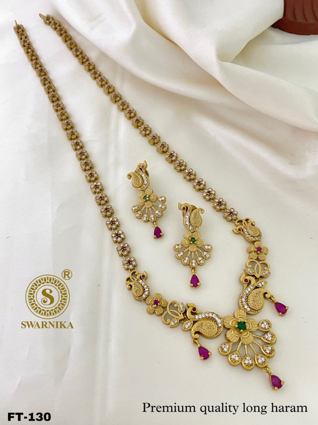 Premium South Indian Long Haram Jewelry Set ,gold Necklace Set ,indian ...