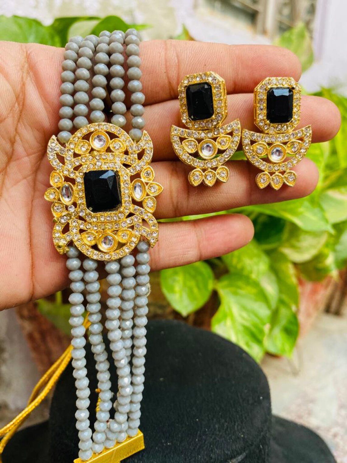 Choker Jaipuri Jewelry Traditional Semi Precious Stone Necklace With ...