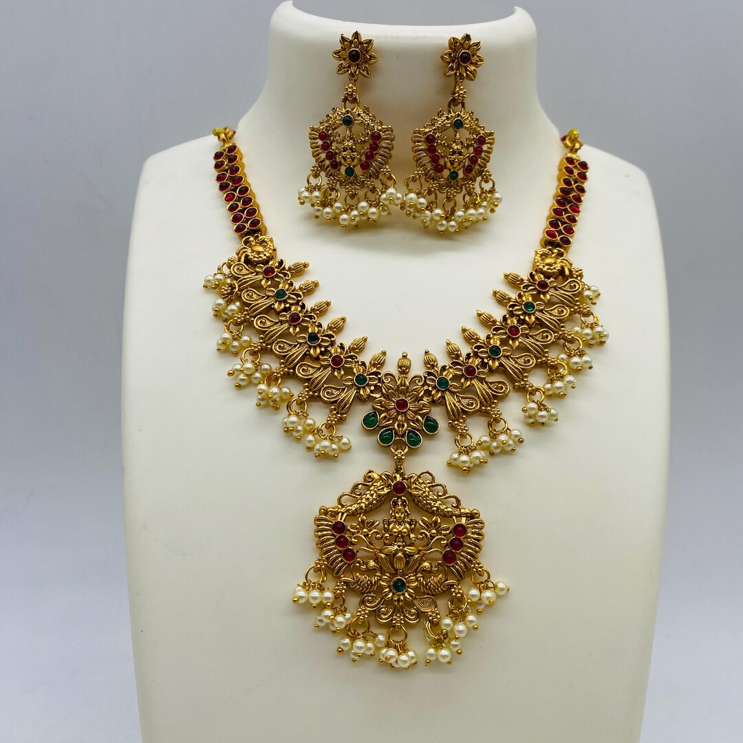 Trending Gold Plated South Indian Temple Necklace Set Jewelry Perfect ...