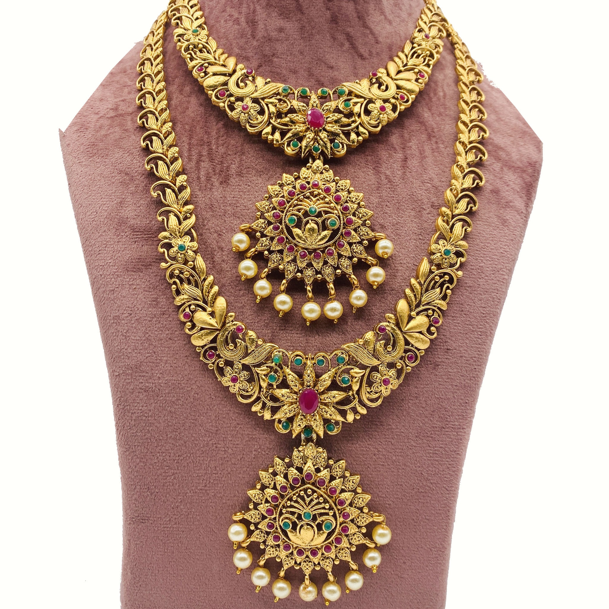 Premium South Indian Gold-ruby Temple Jewelry Antique Matte Finish ...