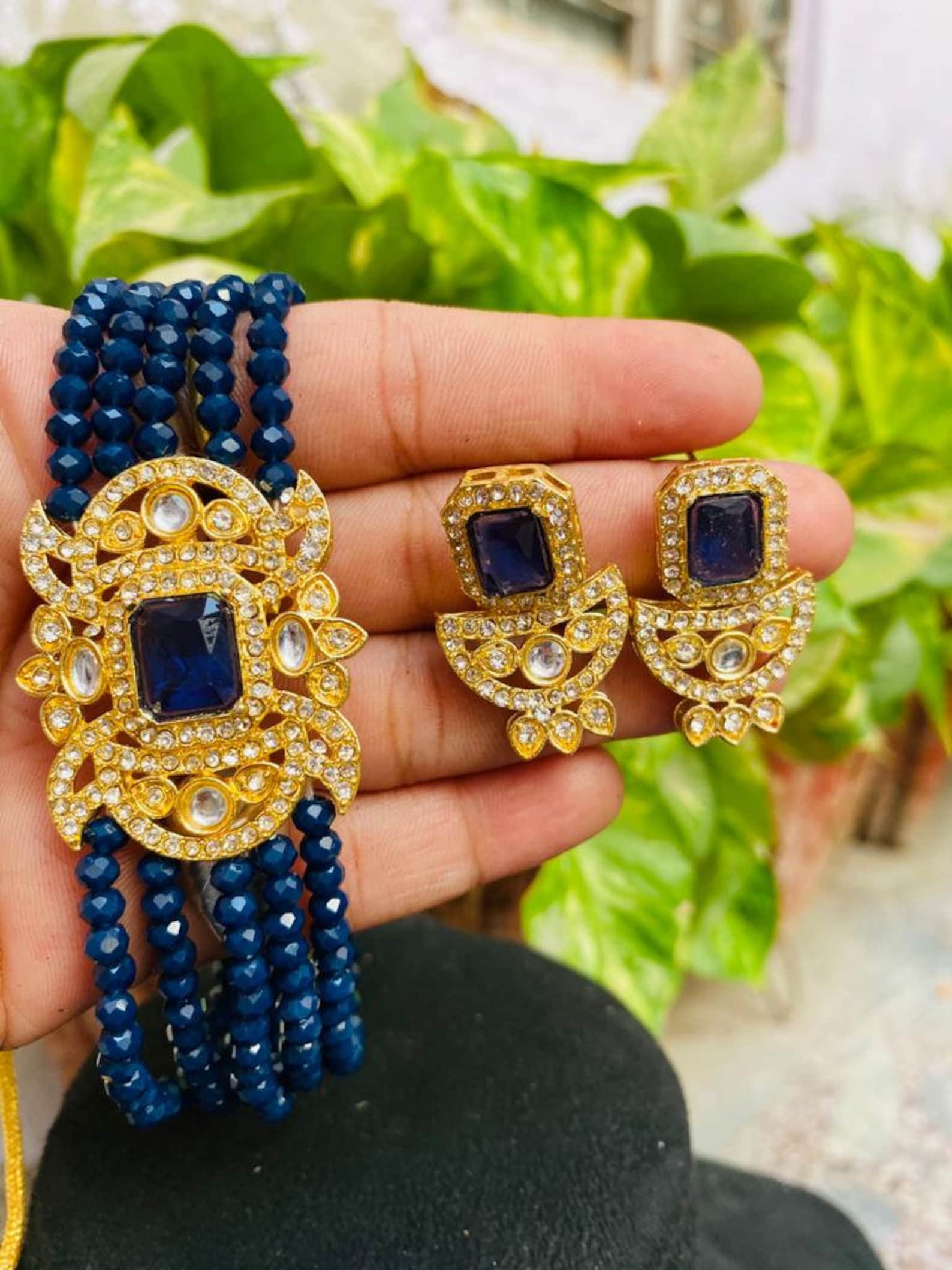 Choker Jaipuri Jewelry Traditional Semi Precious Stone Necklace With ...