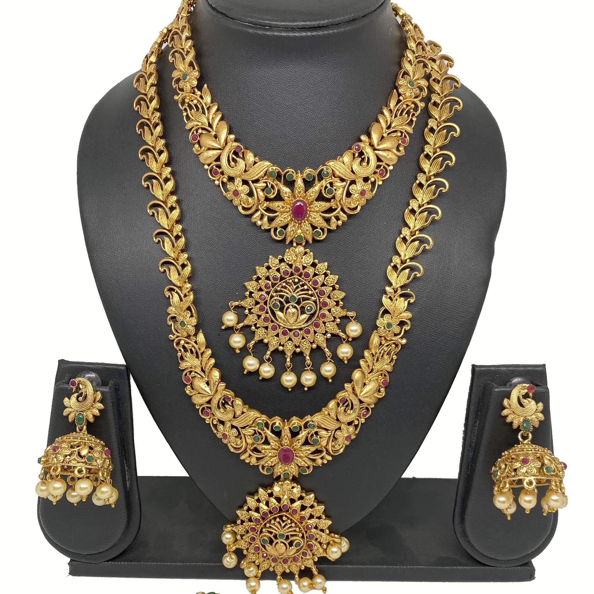 Premium South Indian Gold-ruby Temple Jewelry Antique Matte Finish ...