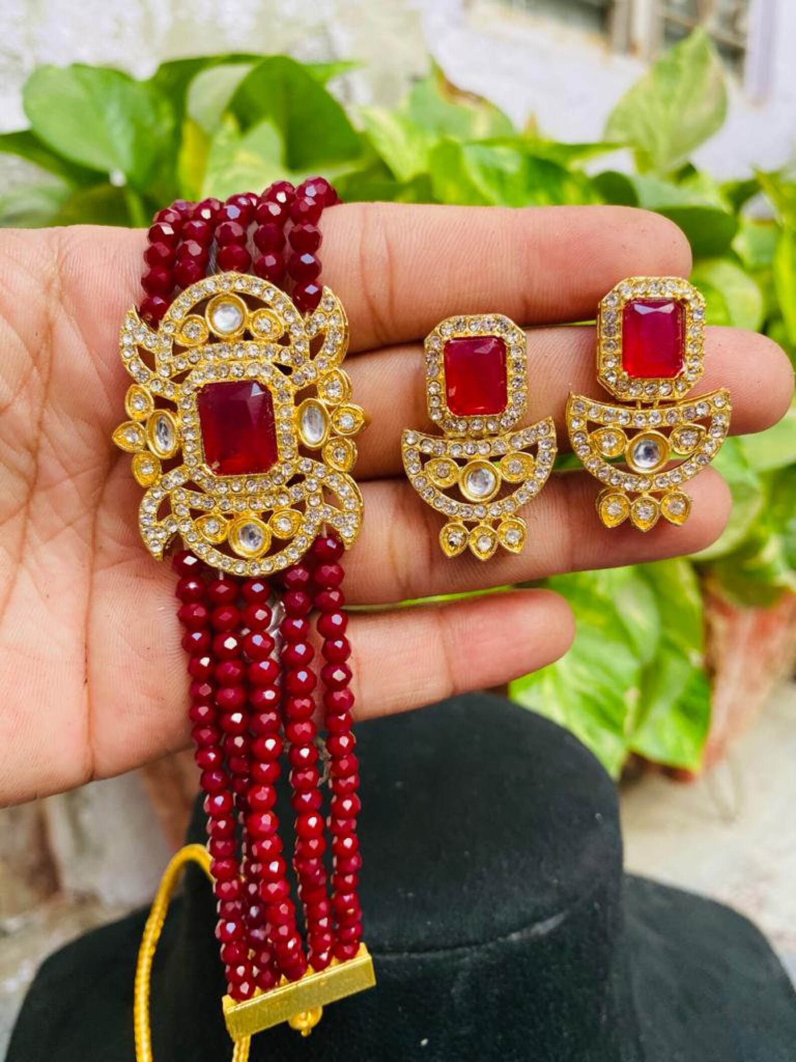 Choker Jaipuri Jewelry Traditional Semi Precious Stone Necklace With ...