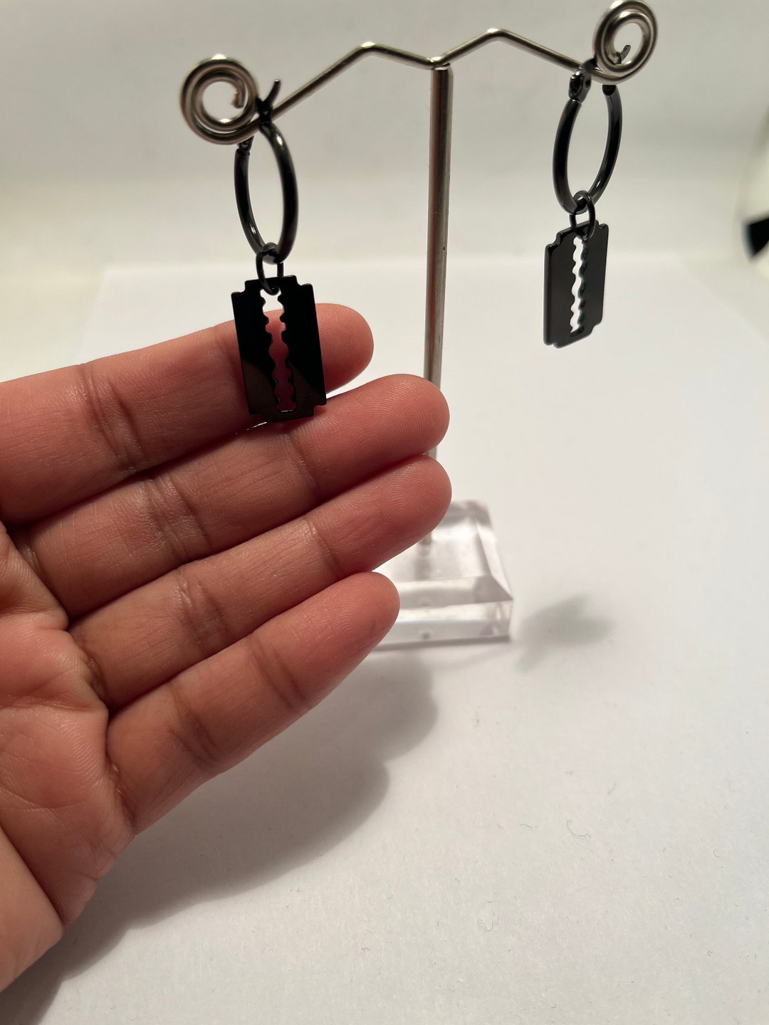 Stainless Steel Black Razor Blade Earrings, Unisexual - Etsy