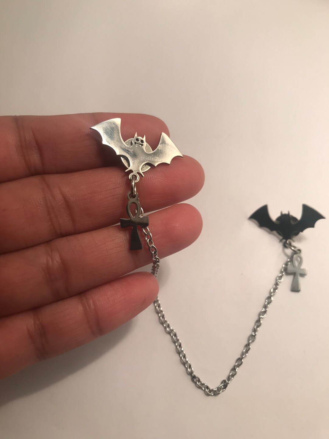 Stainless Steel Gothic Bat and Ankh Collar Pins - Etsy