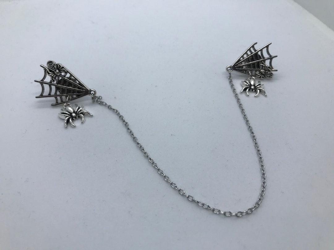 Spider Web Collar Pins With Dangling Spider, Triangular Shape - Etsy