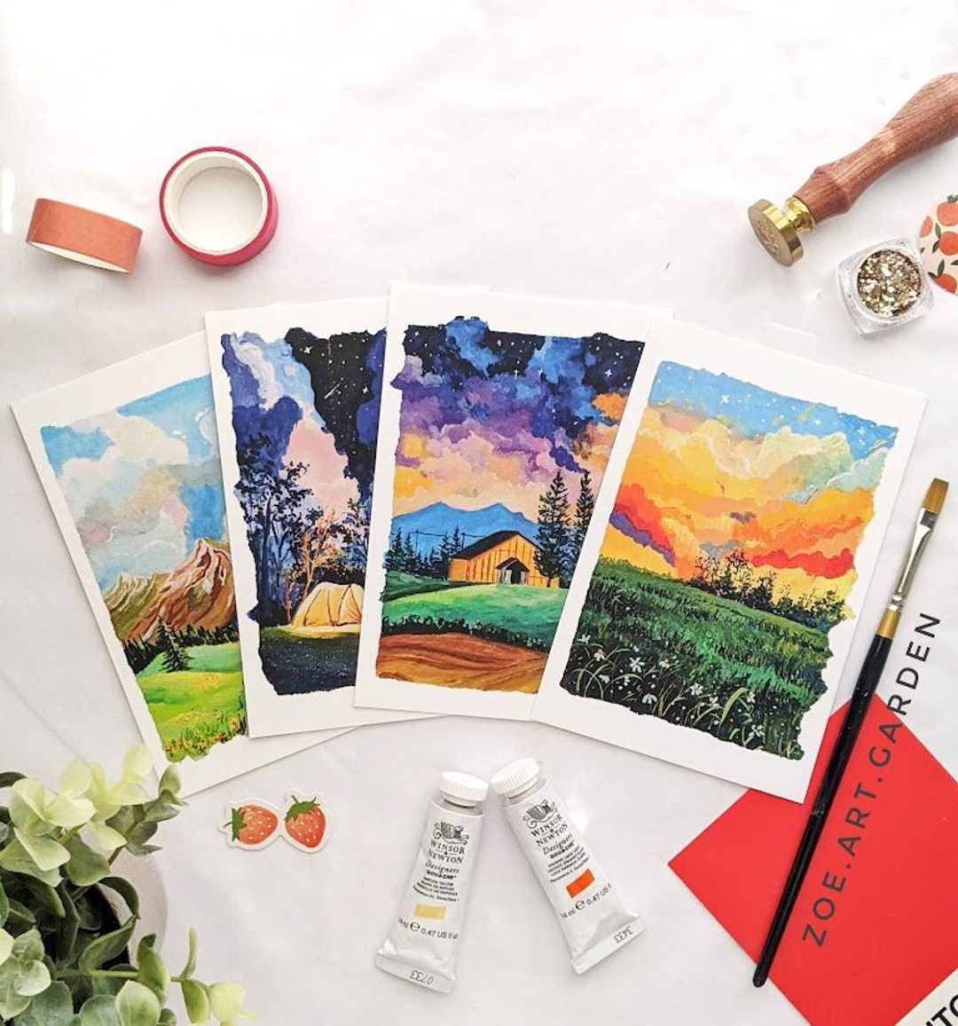 Colorful Clouds Gouache Postcard Set: Mini Art Prints 4x6" - Etsy