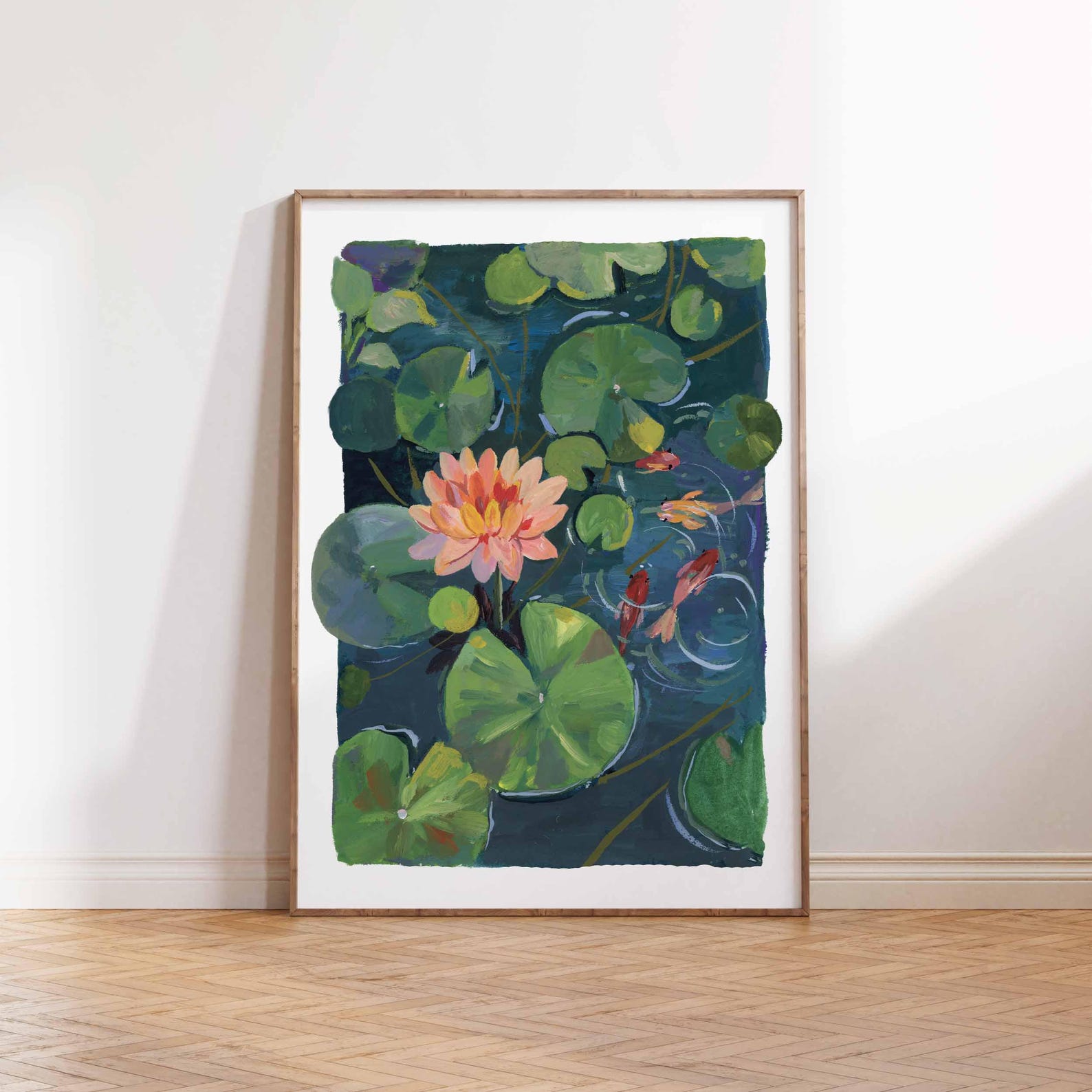 Lotus Pond Gouache Painting: Original Floral Nature Art (5x7 In) - Etsy