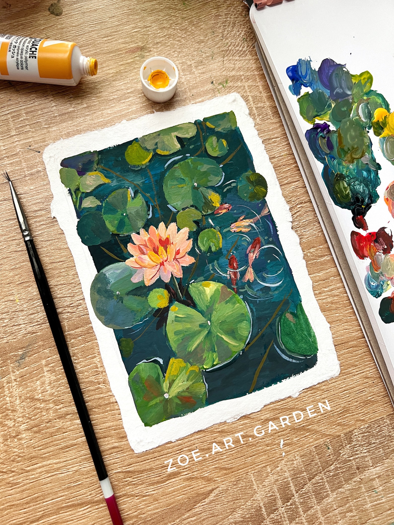 Lotus Pond Gouache Painting: Original Floral Nature Art (5x7 In) - Etsy