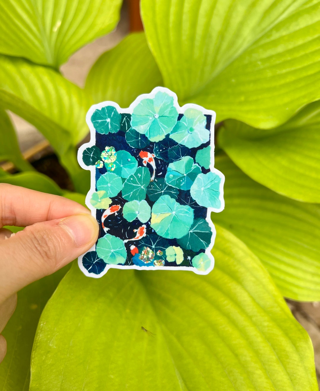 Koi Fish Vinyl Sticker: Glitter Pond Design - Waterproof and Durable ...