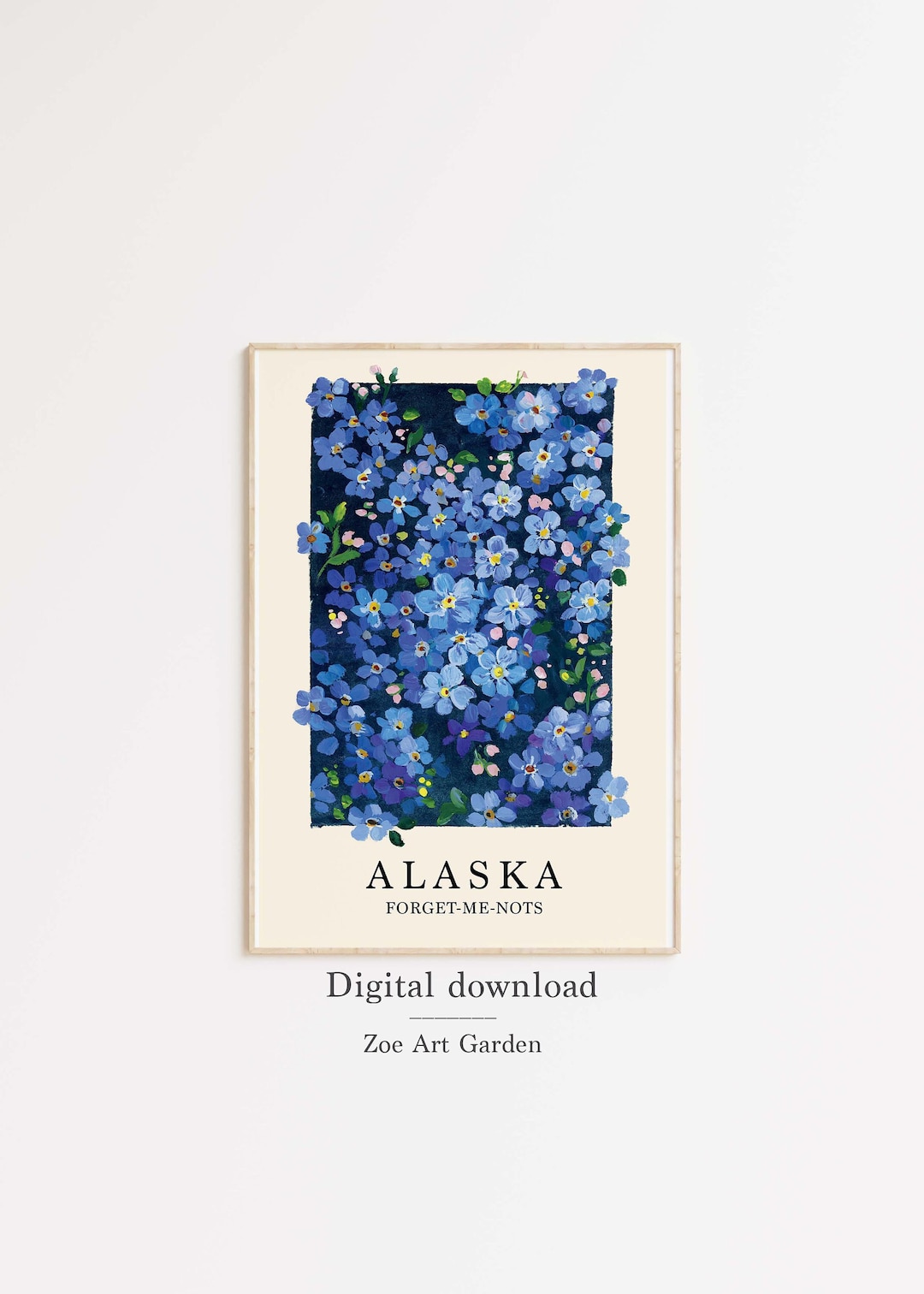 Alaska Forget-me-not Flower Art: Vintage Floral Wall Decor (digital ...