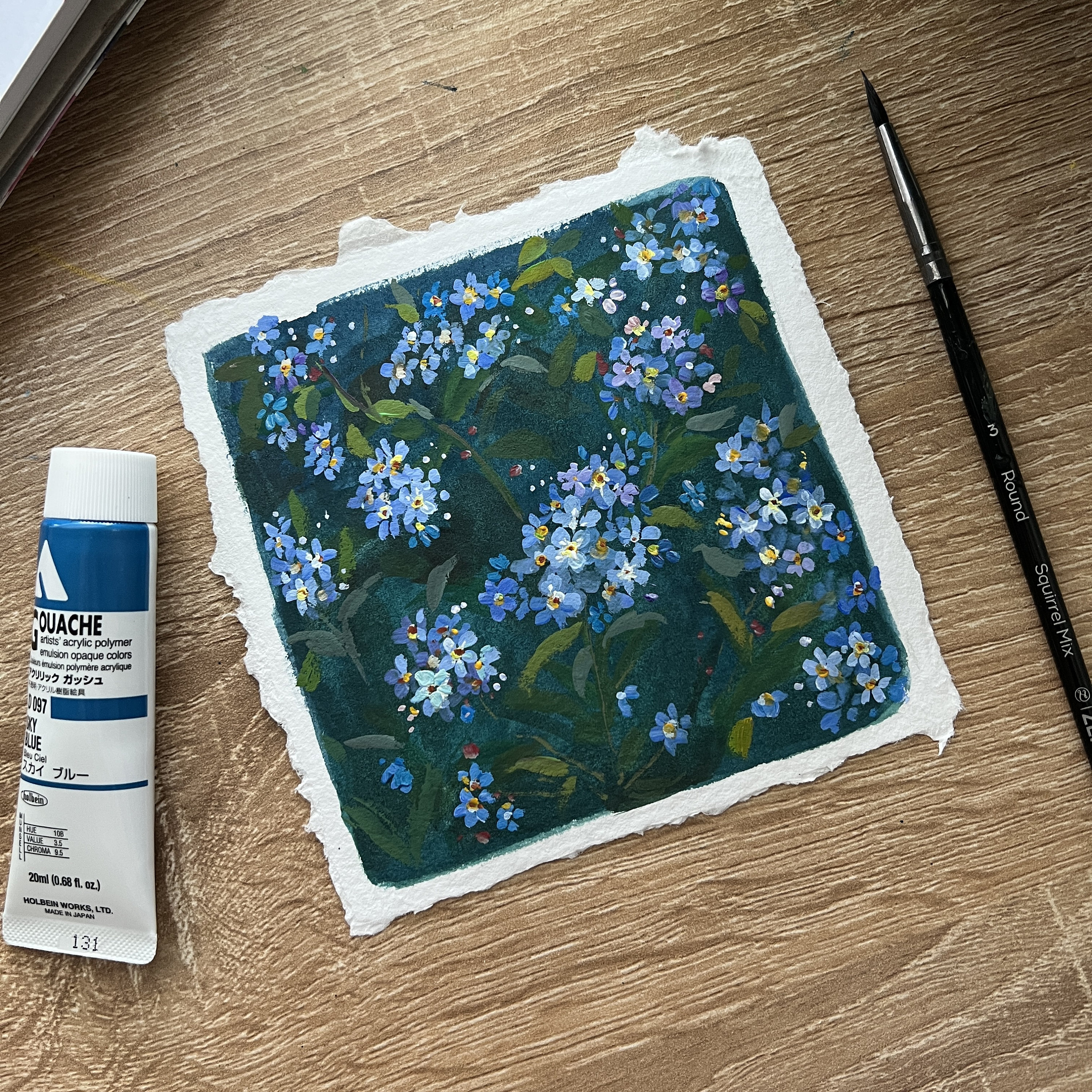 Forget-me-nots Gouache Painting: Alaska State Flower Art, Square Art ...