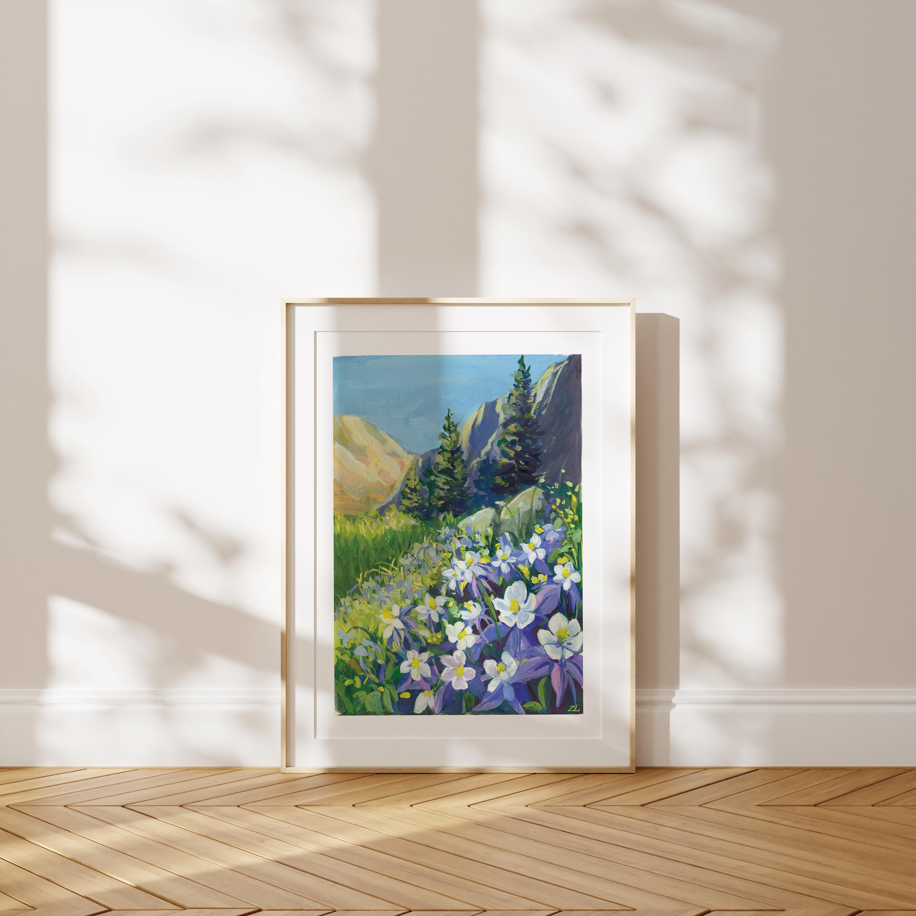 Blue Columbine Gouache Painting: Colorado Wildflower Art, 5x7 Handmade ...