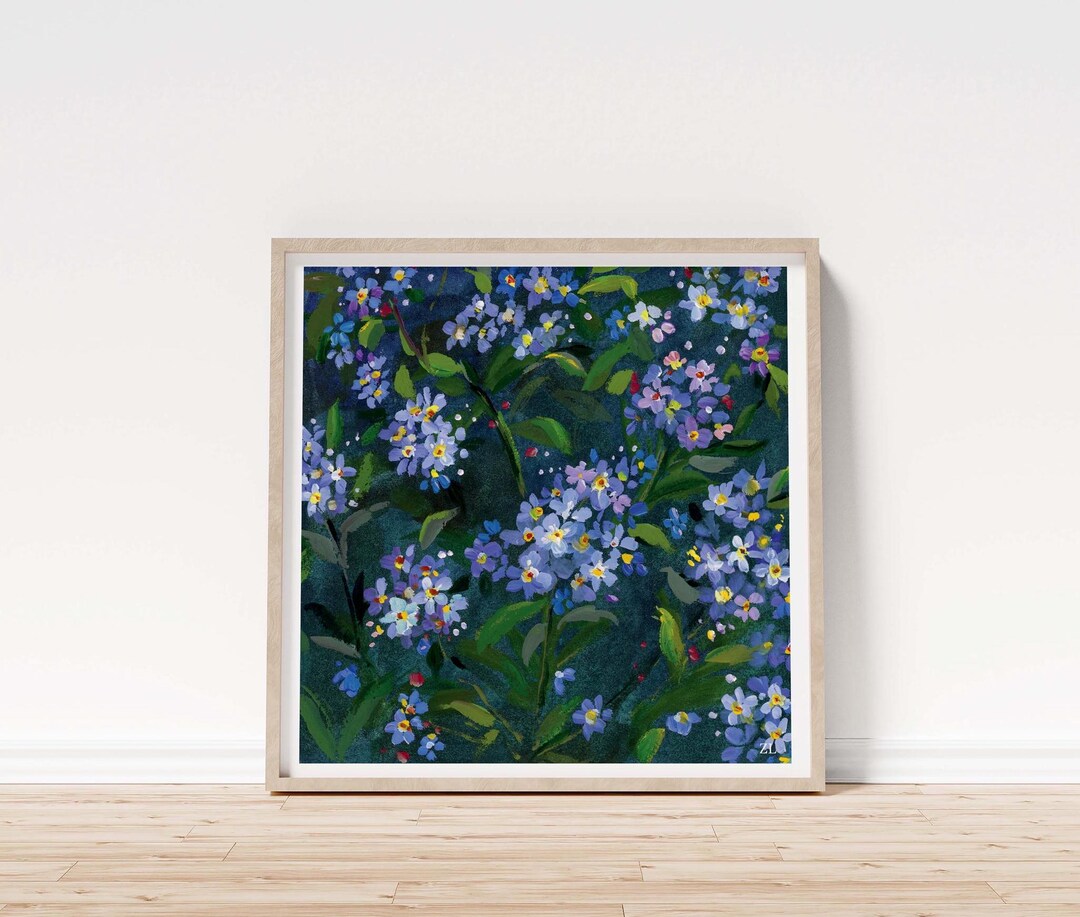 Forget-me-not Flower Art Print: Vintage Floral Gouache Painting ...