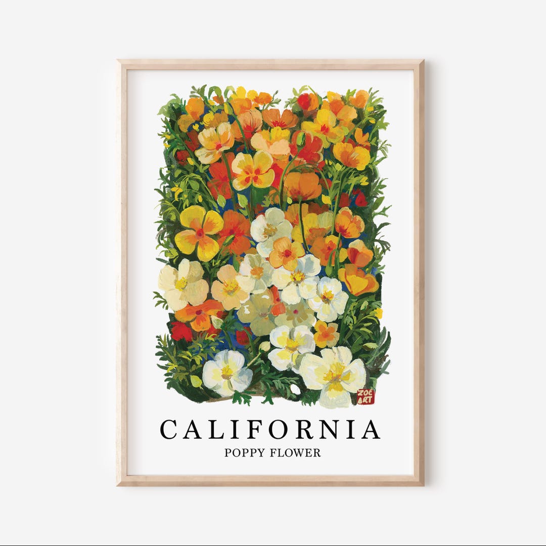 Golden Poppy Art Print: California State Flower, Gouache Wildflower ...