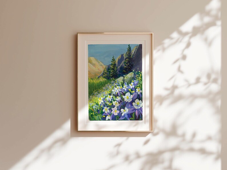 Blue Columbine Gouache Painting: Colorado Wildflower Art, 5x7 Handmade ...