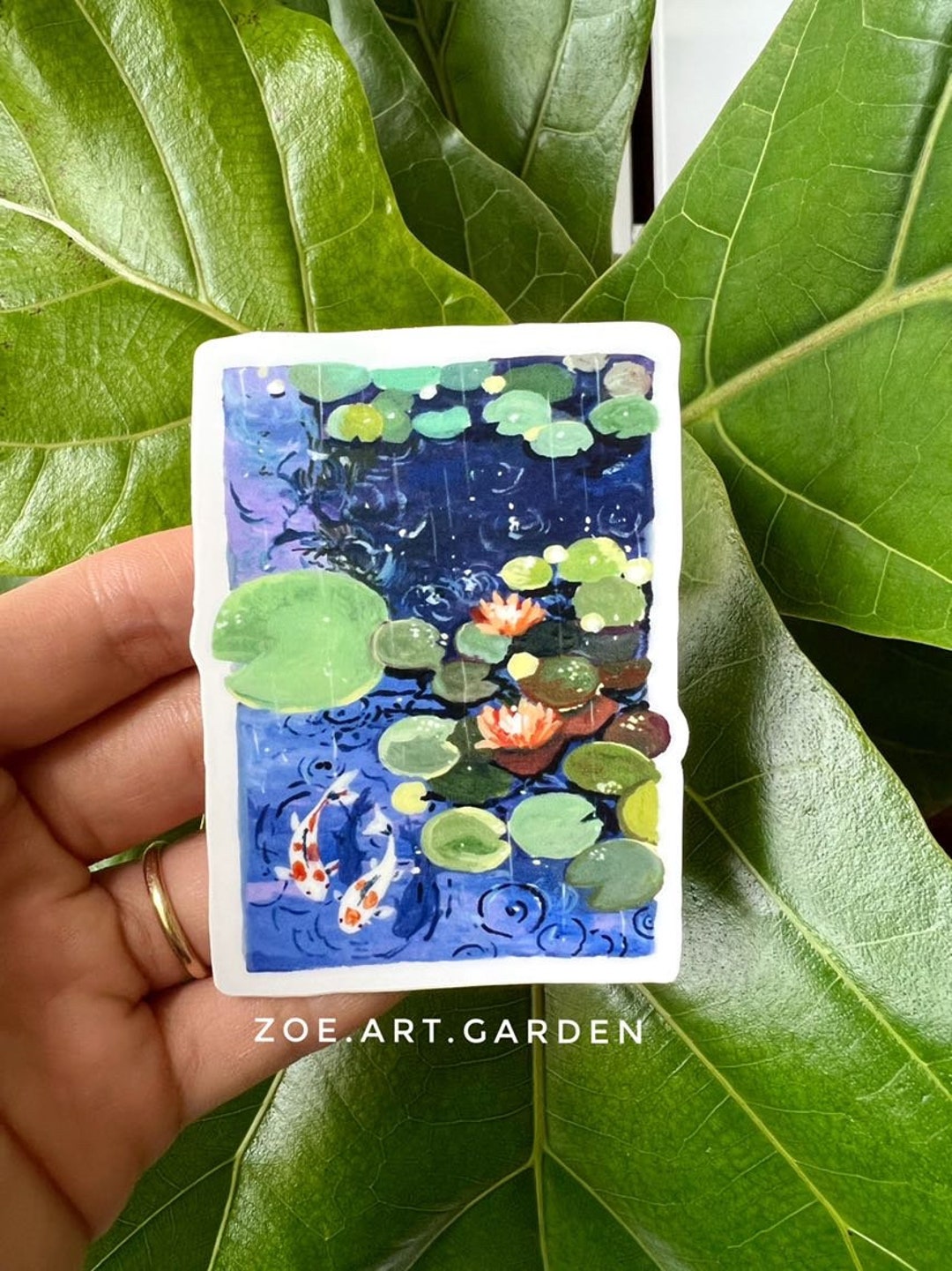 White Border Sticker Water Lilies Art Water Lily Sticker Illustration ...