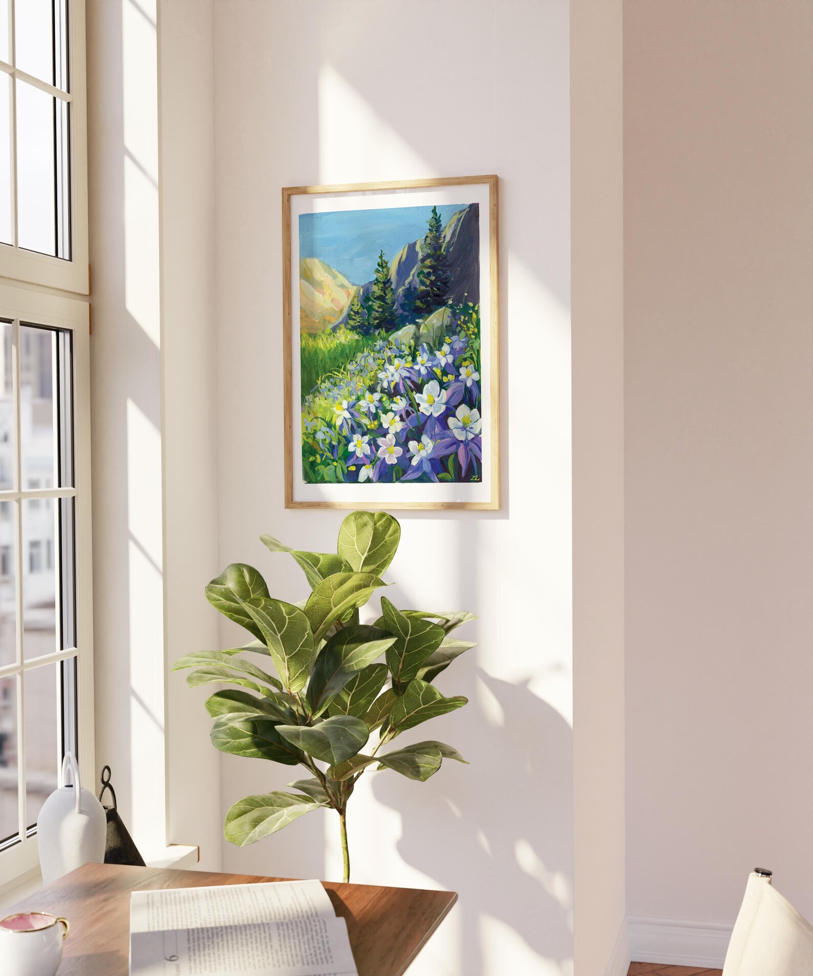 Blue Columbine Gouache Painting: Colorado Wildflower Art, 5x7 Handmade ...