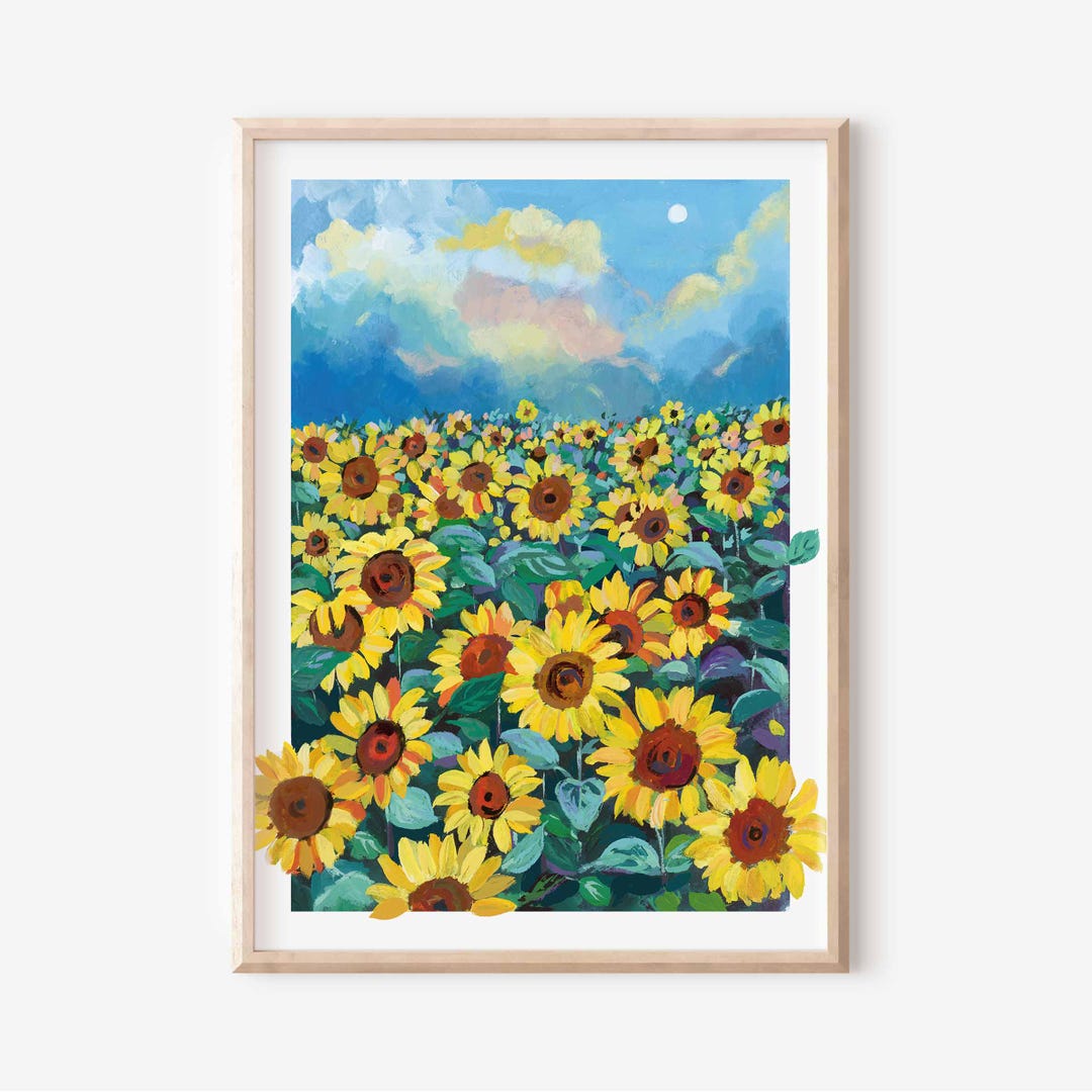 Sunflower Field Gouache Painting: Cottagecore Botanical Art Print - Etsy