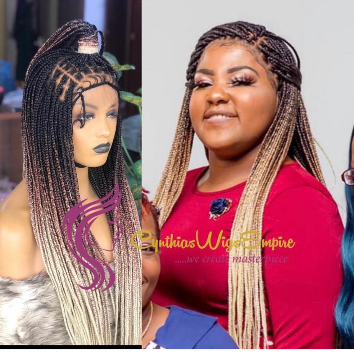 3 Tones Ombré Knotless Braids Made on Full Lace Wig Available - Etsy