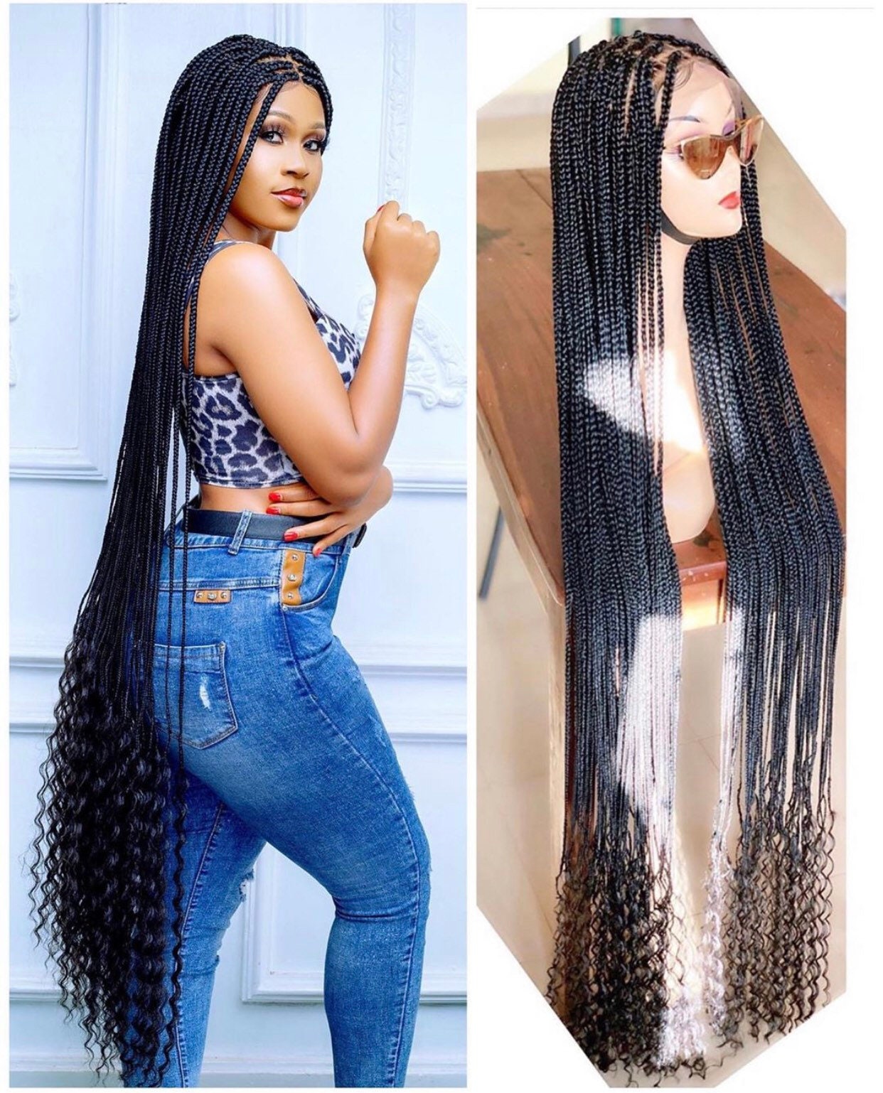 50 long box braids with curly tips is life made on full | Etsy