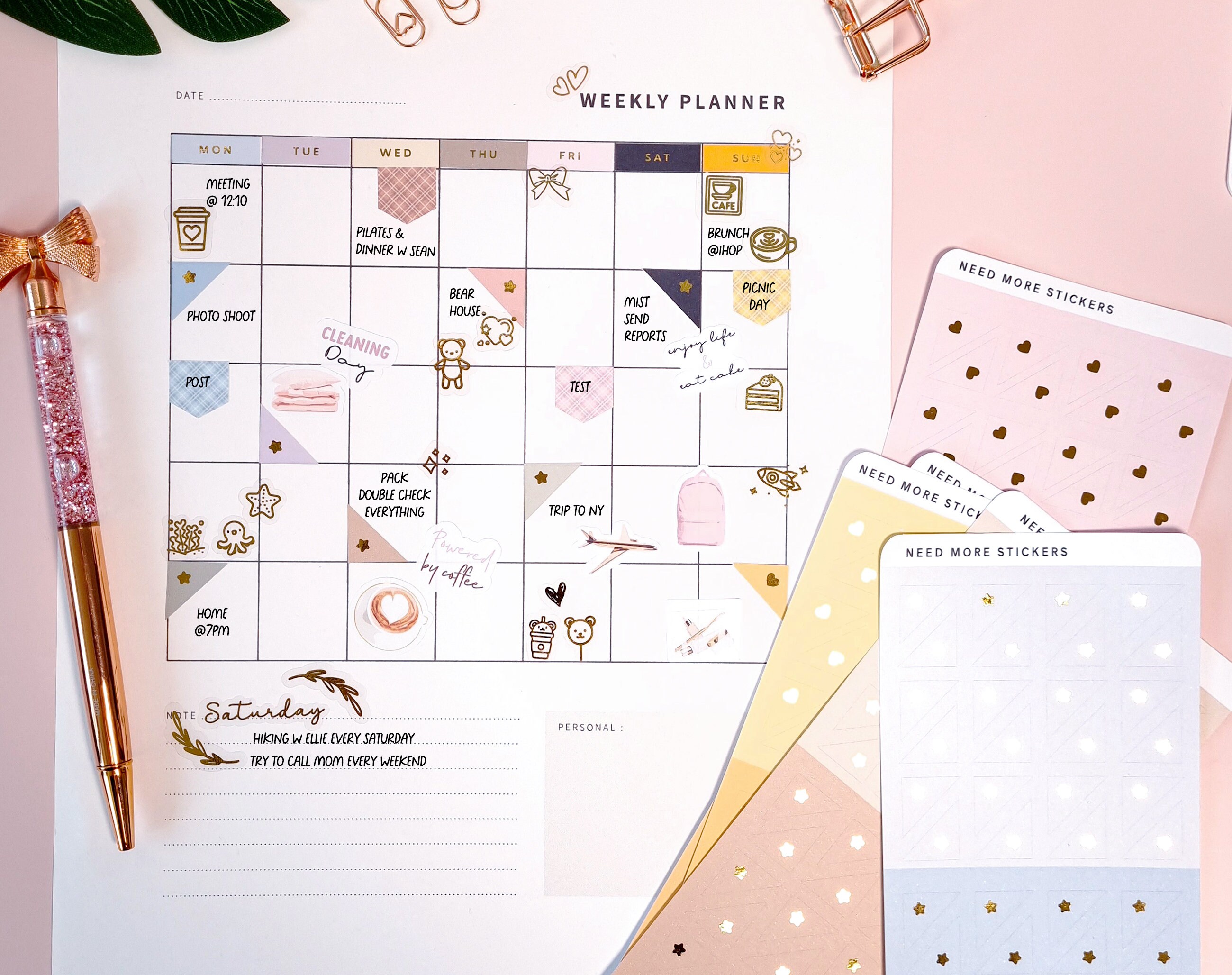 Gold Foil Color Background Days of the Week Functional Planner Sticker ...