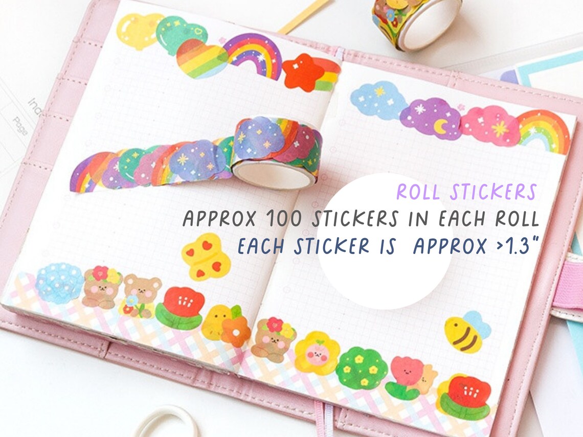 100 Stickers in a Roll Kawaii Roll Stickers Cute Animal - Etsy