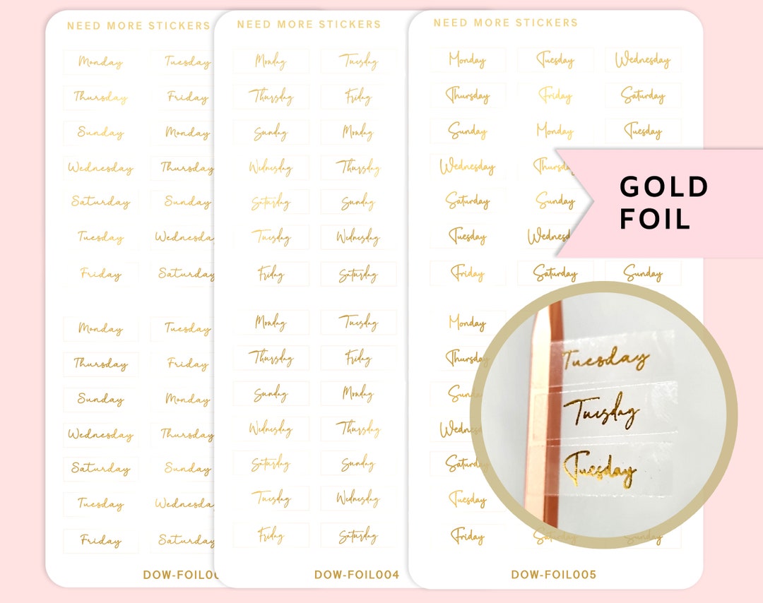 Gold Foil Script Font Days of the Week Functional Planner Sticker ...