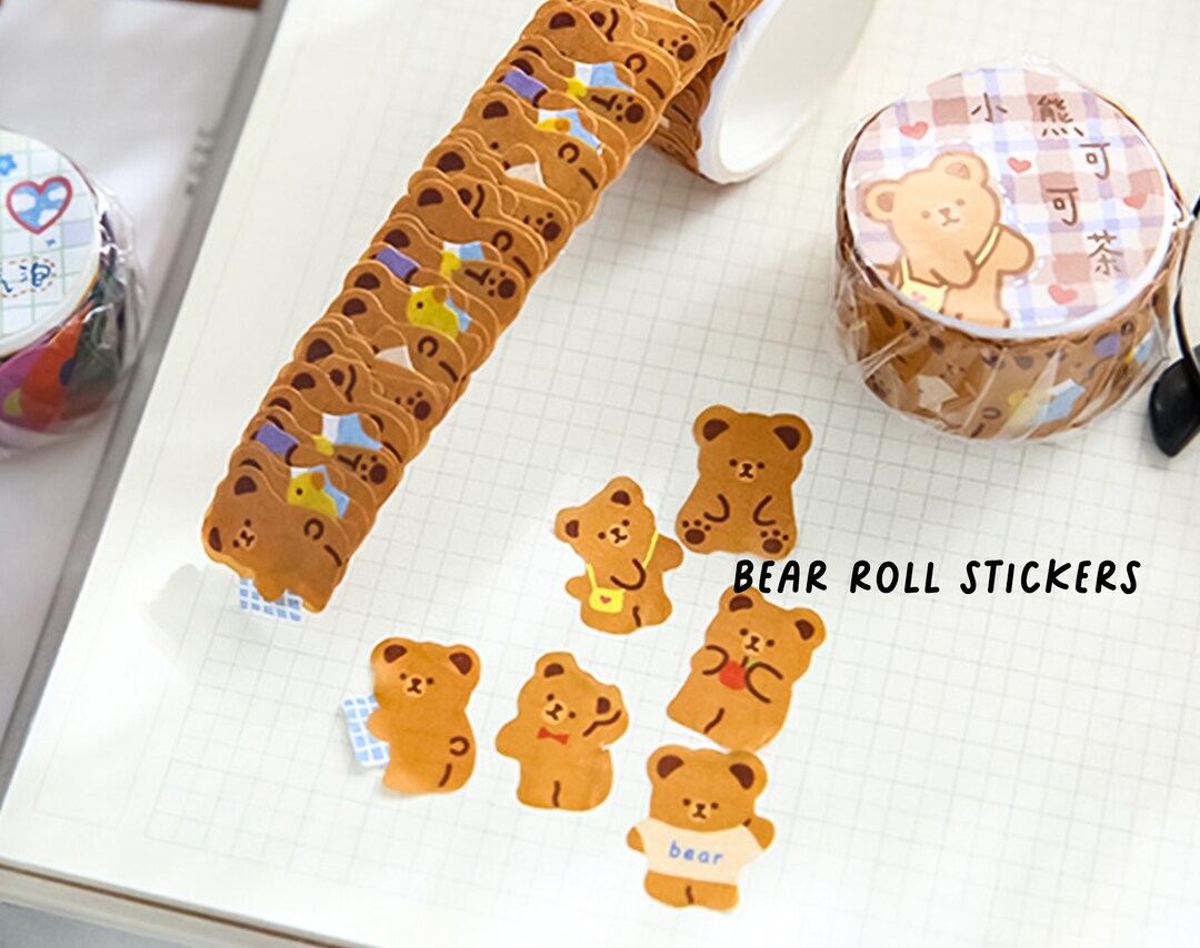 100 Bear Roll Stickers Teddy Bear Stickers Planner Kawaii Bear Stickers ...