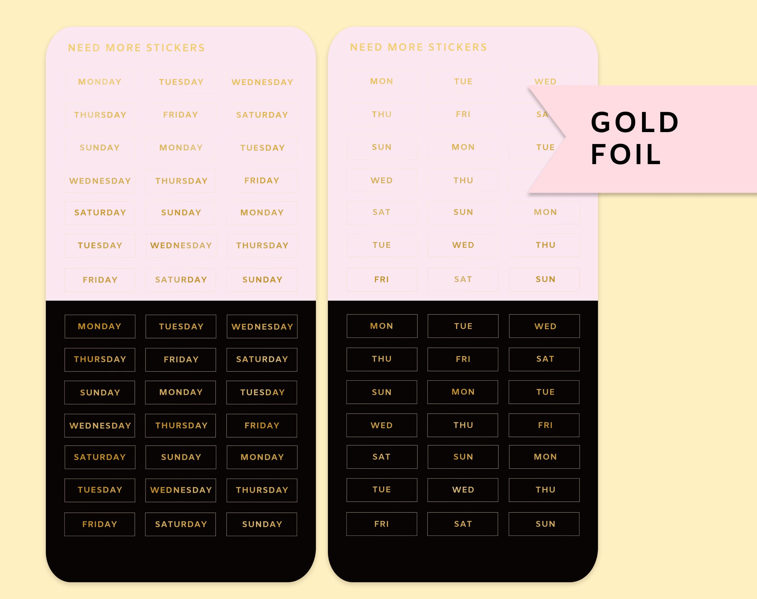 Gold Foil Color Background Days of the Week Functional Planner Sticker ...