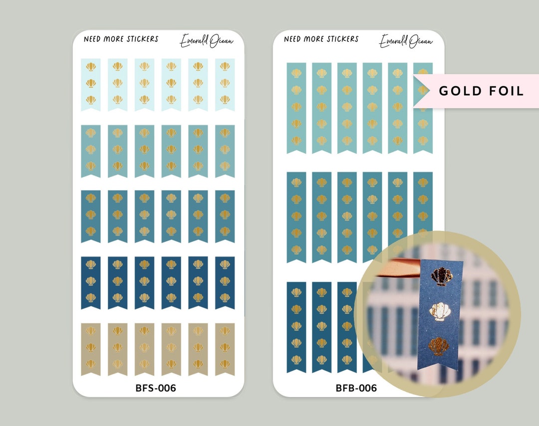 Color Block Flag Stickers With Foil Shell Icons, Planner Flag Stickers ...