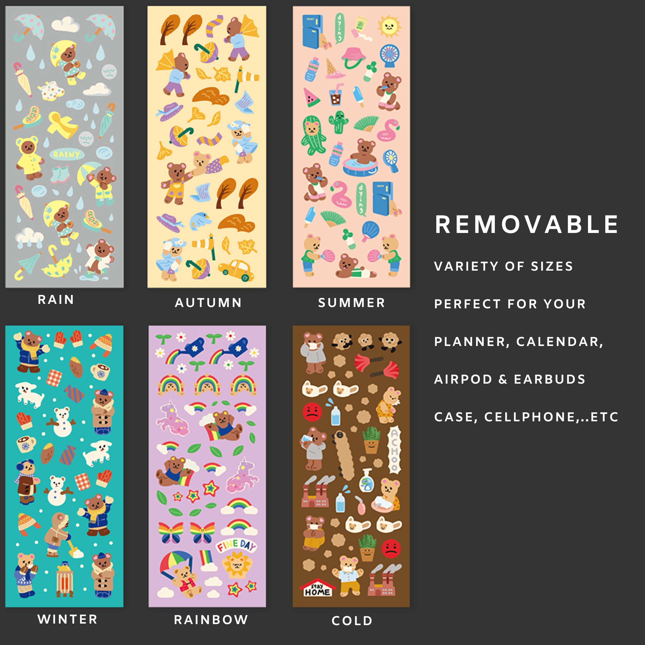 Cute Bear Stickers for a Variety Themes, Bear Planner Stickers, Fall ...
