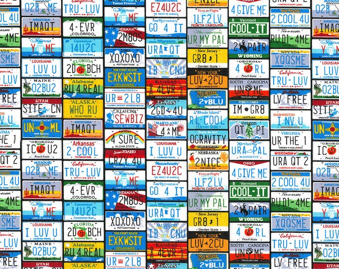 STATE LICENSE PLATES, Quality Premium Cotton Quilt Fabric 50 States Fun ...