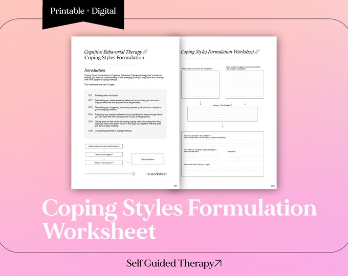 Coping Styles Formulation Cognitive Behavioral Therapy Worksheet Letter ...