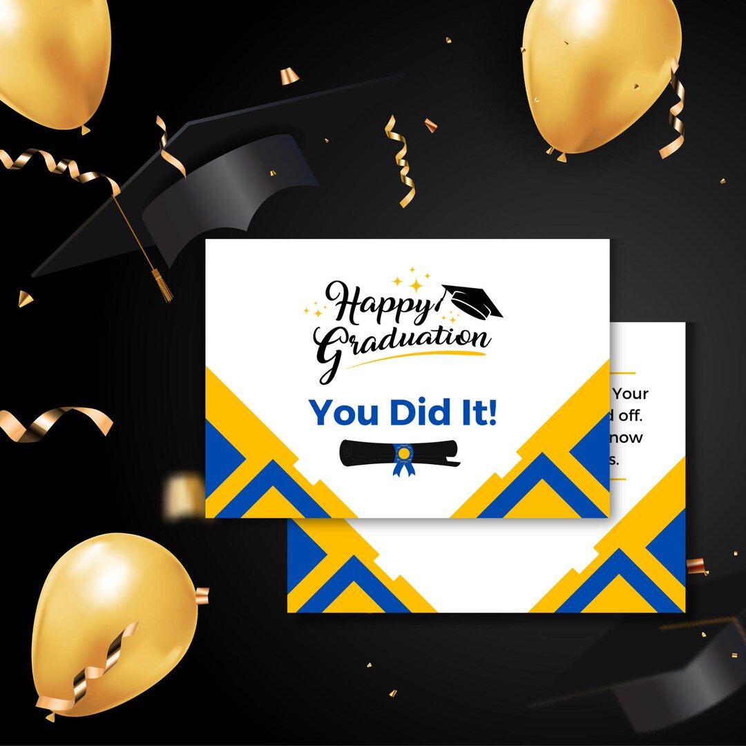 Printable Yellow Blue Modern Graduation Folded Card (landscape) –"you ...