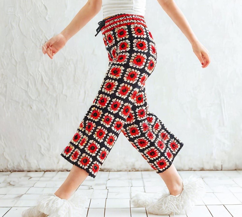 PDF Crochet Pattern for Granny Square Trousers, Crochet Pants, Colorful ...
